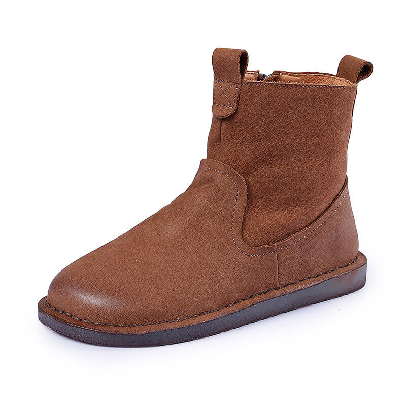 Round Toe Chelsea Boots Womens Leather Ankle Booties in Gray Khaki 35 ...