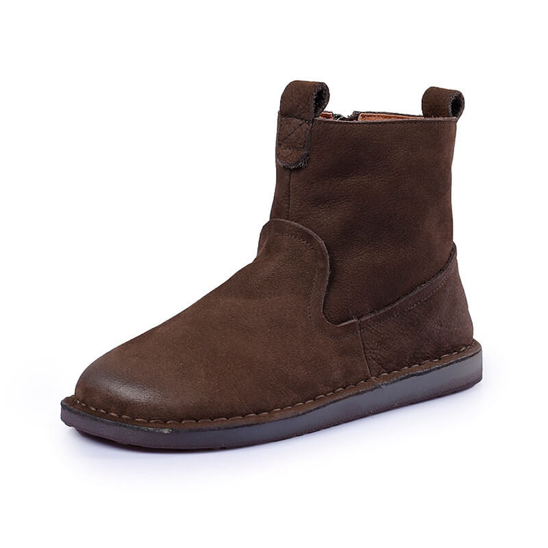 Round Toe Chelsea Boots Womens Leather Ankle Booties in Gray Khaki 35 ...