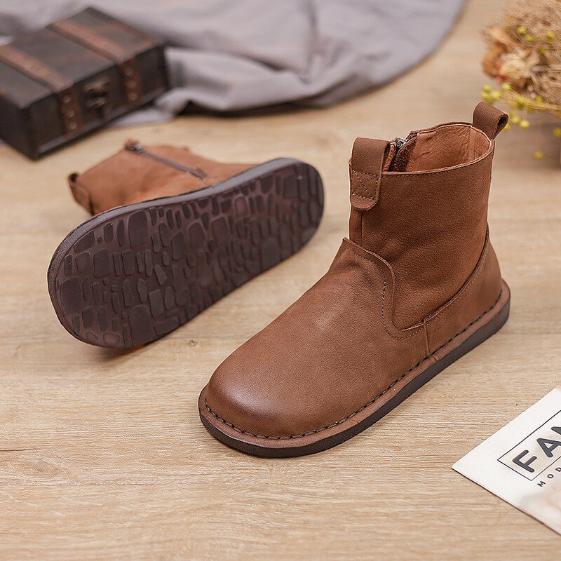 Round Toe Chelsea Boots Womens Leather Ankle Booties in Gray Khaki 35 ...