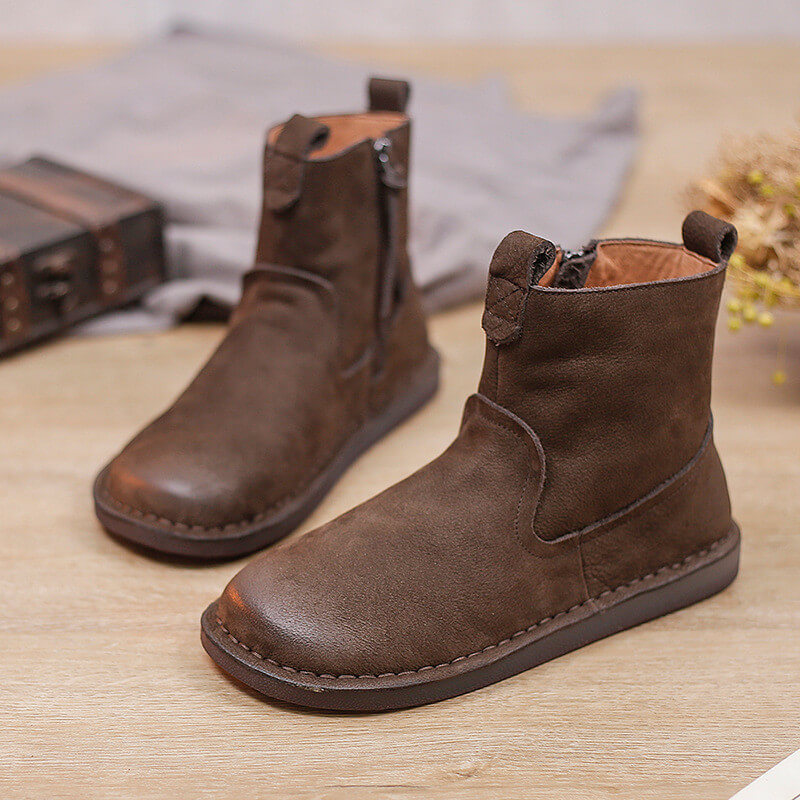 Round Toe Chelsea Boots Womens Leather Ankle Booties in Gray Khaki 35 ...