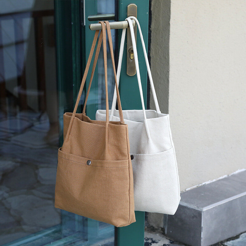 90s Fashion Student Tote Canvas Teacher Bag in Caramel Beige - Morimiss.com