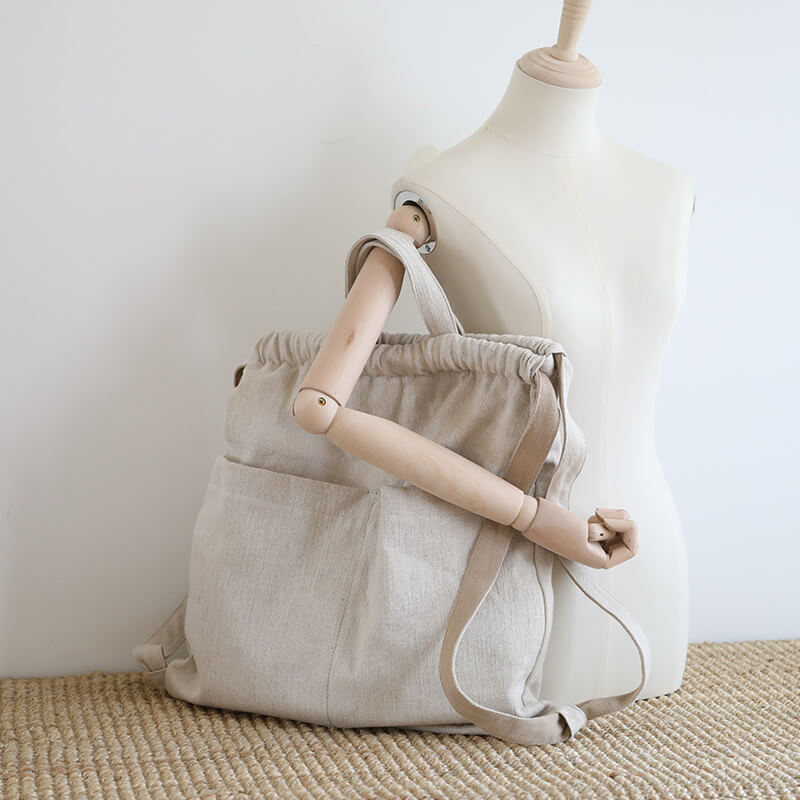 Chunky Linen Drawstring Backpack Beige Womens Satchel in Mustard ...