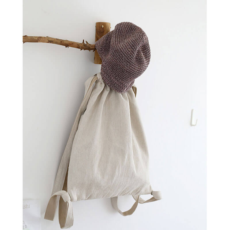 Chunky Linen Drawstring Backpack Beige Womens Satchel in Mustard ...