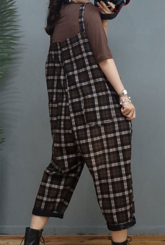 British Style Classic Plaid Overalls Black Patchwork Checkers Dungarees ...