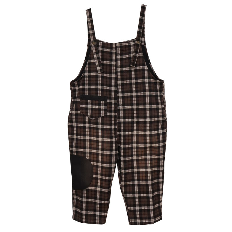 British Style Classic Plaid Overalls Black Patchwork Checkers Dungarees ...