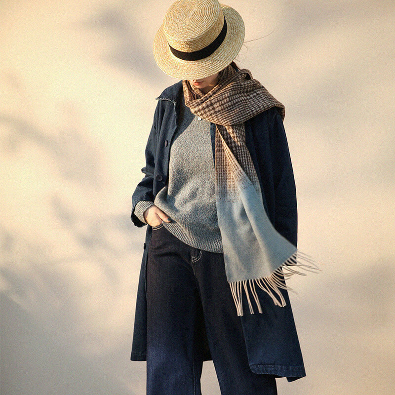 Minimalist Fashion Sheep Wool Sweater Cozy Blue Knit Sweater in Blue S ...