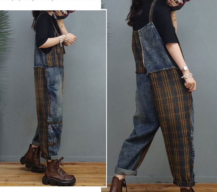 Vintage Denim Gingham Overalls Patchwork Carpenter for Women in Blue ...