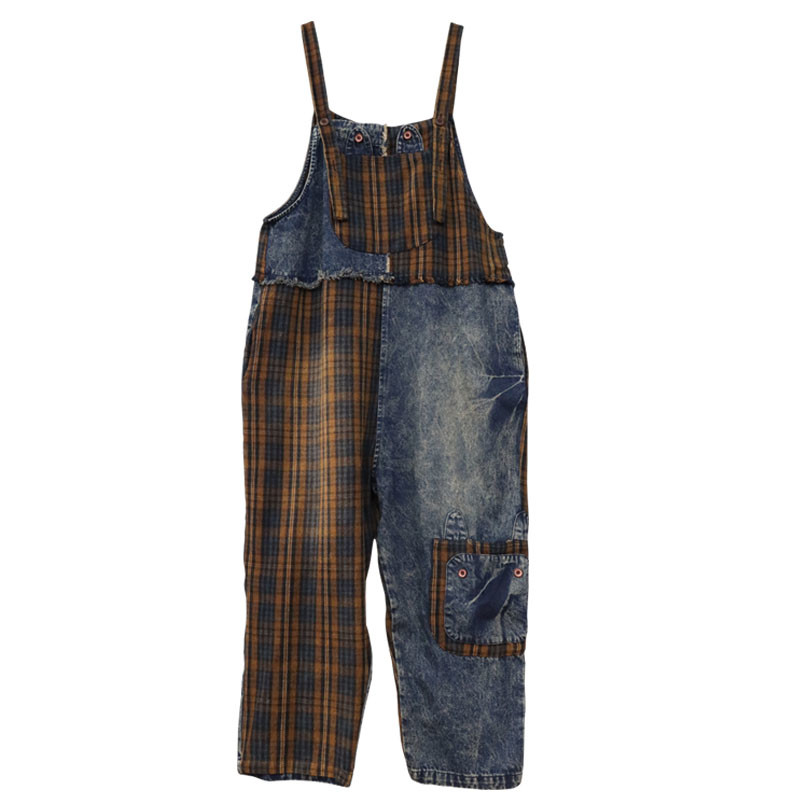 Vintage Denim Gingham Overalls Patchwork Carpenter for Women in Blue ...