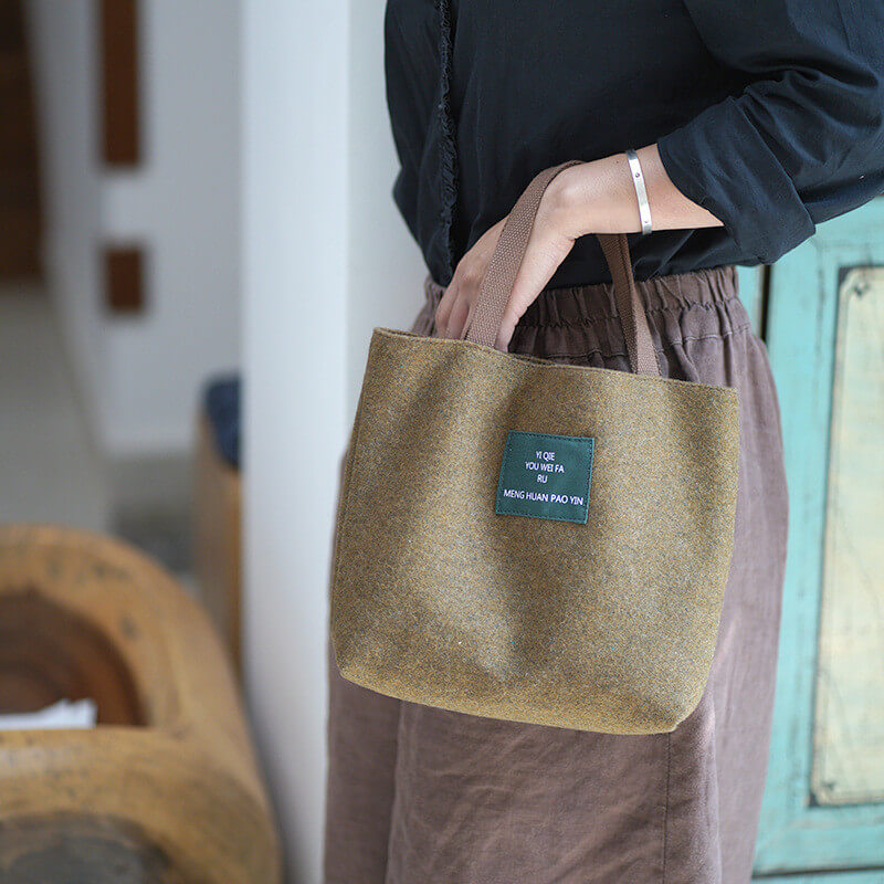 Cute Small Tweed Bag Cotton Linen Printed Bag in Olive Green - Morimiss.com