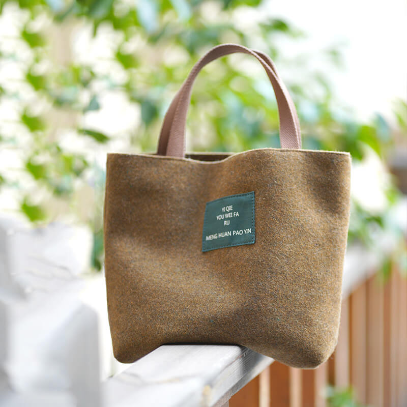 Cute Small Tweed Bag Cotton Linen Printed Bag in Olive Green - Morimiss.com