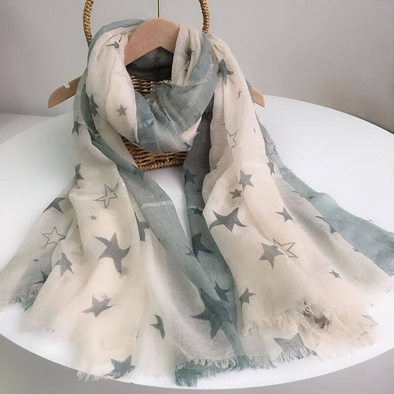 Bi-Colored Woolen Scarf Stars Patterns Light Scarf in Pink Blue Gray ...