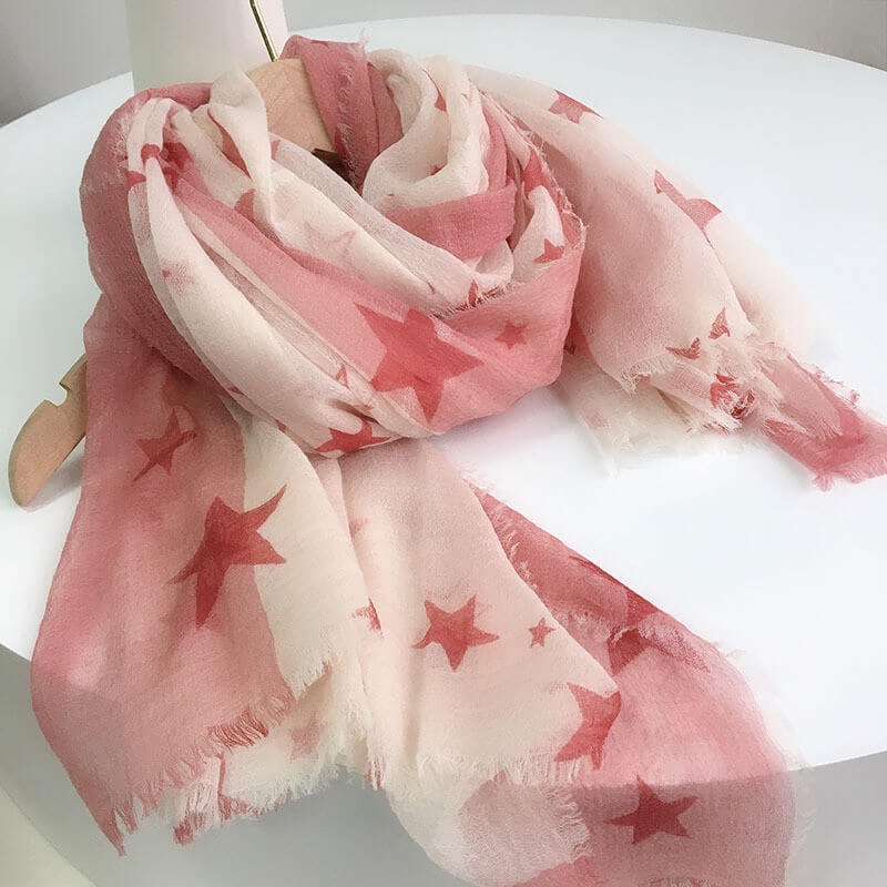 Bi-Colored Woolen Scarf Stars Patterns Light Scarf in Pink Blue Gray ...
