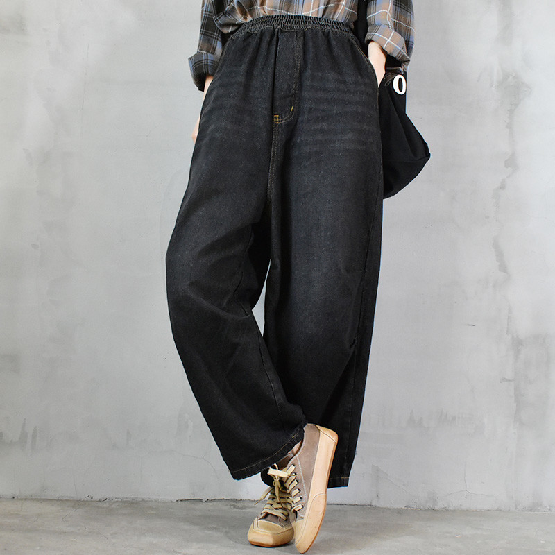 Relax-Fit Plus Size Flare Jeans Elastic Waist Wide Leg Jeans in Blue ...