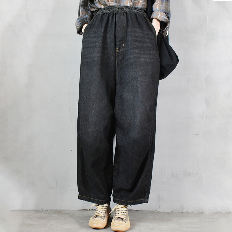 Relax-Fit Plus Size Flare Jeans Elastic Waist Wide Leg Jeans in Blue ...