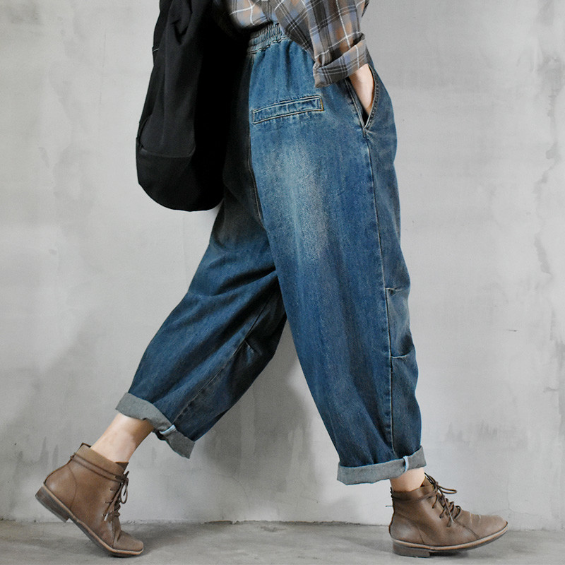 Relax-Fit Plus Size Flare Jeans Elastic Waist Wide Leg Jeans in Blue ...