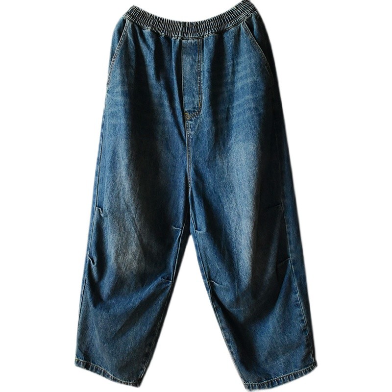 Relax-Fit Plus Size Flare Jeans Elastic Waist Wide Leg Jeans in Blue ...