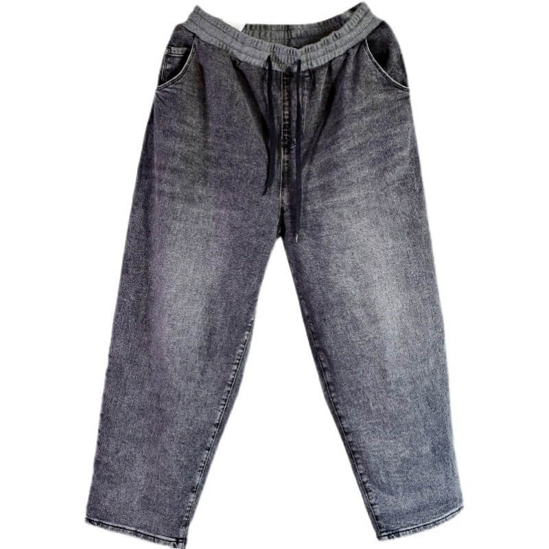 Drawstring Waist Gray Jeans Relax-Fit Cuffed Jeans in Gray 27 28 29 ...