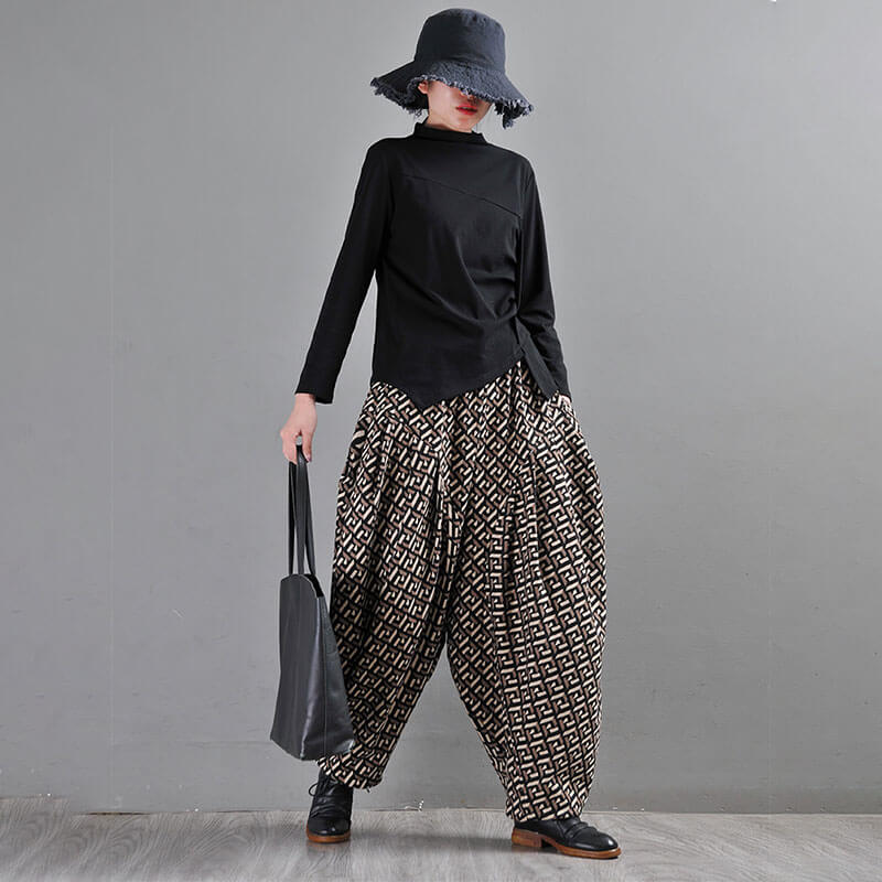 Geometric Pattern Winter Tweed Pants Designer Hammer Pants in Gray M L ...
