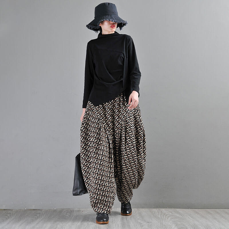 Geometric Pattern Winter Tweed Pants Designer Hammer Pants in Gray M L ...