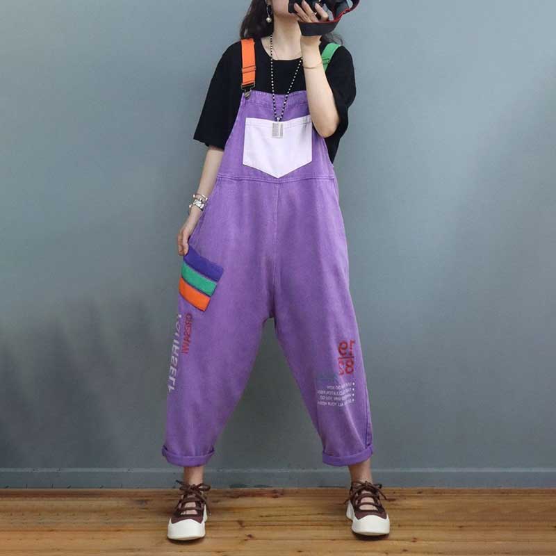Letter Patterns Purple Painted Overalls Colorful Straps Black 90s ...