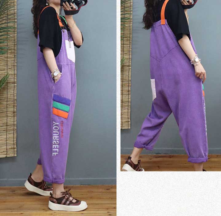 Letter Patterns Purple Painted Overalls Colorful Straps Black 90s ...