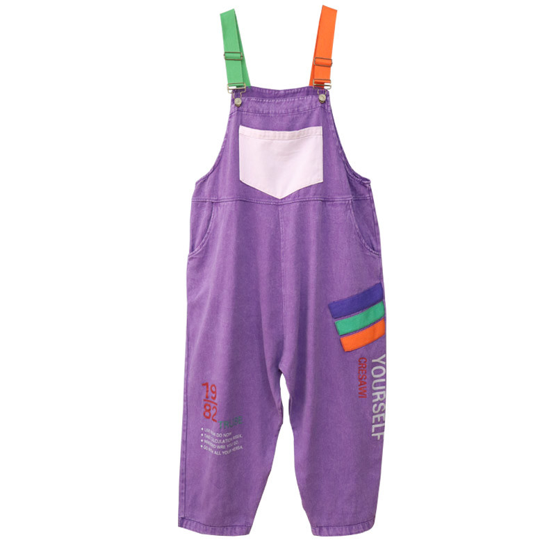 Letter Patterns Purple Painted Overalls Colorful Straps Black 90s ...