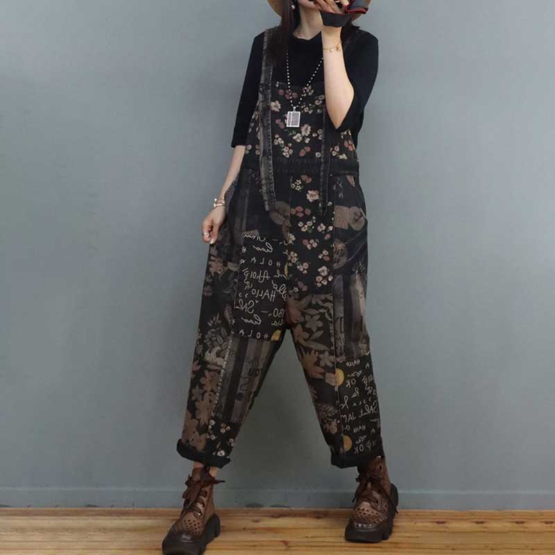 Street Fashion Backless Overalls 90s Floral Overalls for Women in Blue ...