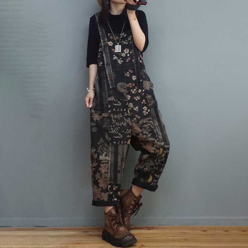 Street Fashion Backless Overalls 90s Floral Overalls for Women in Blue ...
