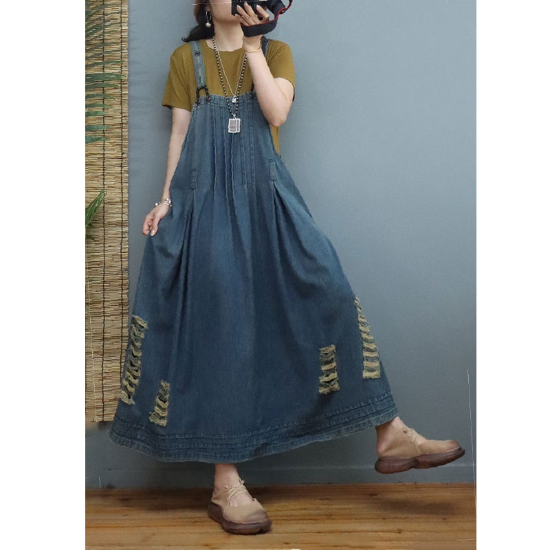 Thin Denim Comfy Maxi Dress Summer Ripped Flare Sundress in Black One ...