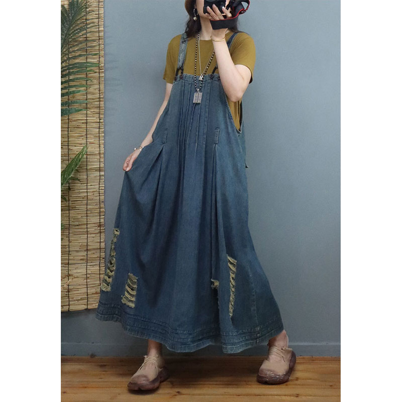 Thin Denim Comfy Maxi Dress Summer Ripped Flare Sundress in Black One ...