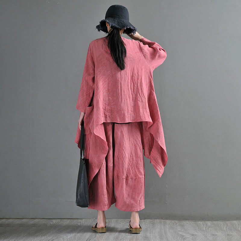 Summer Chic Linen Wide Leg Pants Watermelon Red Gaucho Pants in ...