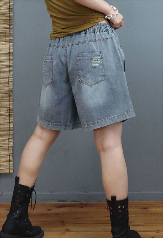 Colorful Patchwork Wide Leg Shorts Womens Ripped Jorts in Blue One Size ...