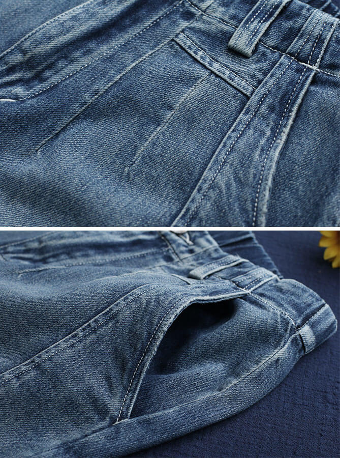 Soft Denim Stone Wash Jeans Straight Legs Floor Length Jeans in Blue S ...