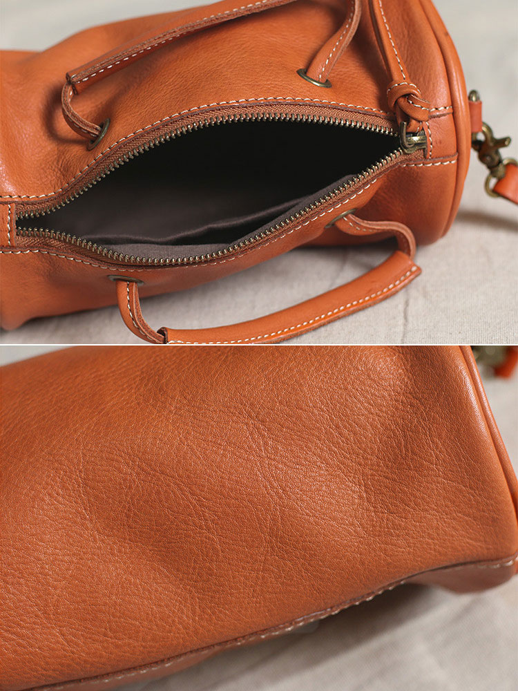 Cowhide Leather Handmade Barrel Purse in Dark Coffee Dark Red Reddish ...