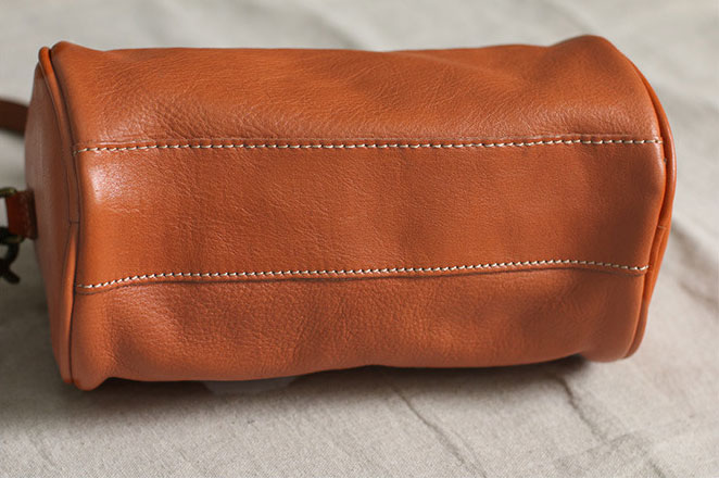 Cowhide Leather Handmade Barrel Purse in Dark Coffee Dark Red Reddish ...