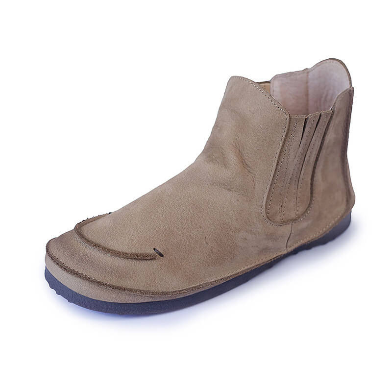 Soft Leather Flat Booties Casual Slip on Short Boots in Khaki 35 36 37 ...