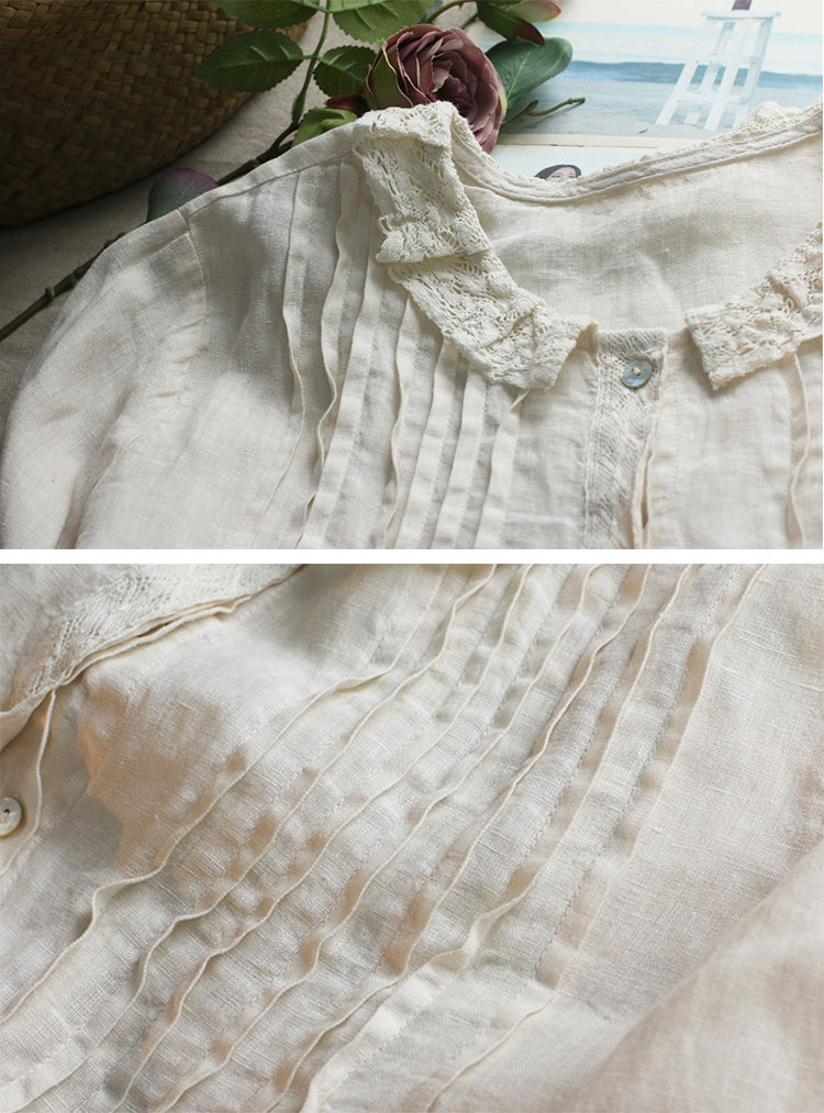 Lace Hem Oversized Peasant Blouse Apricot Linen Shirt in Apricot One ...