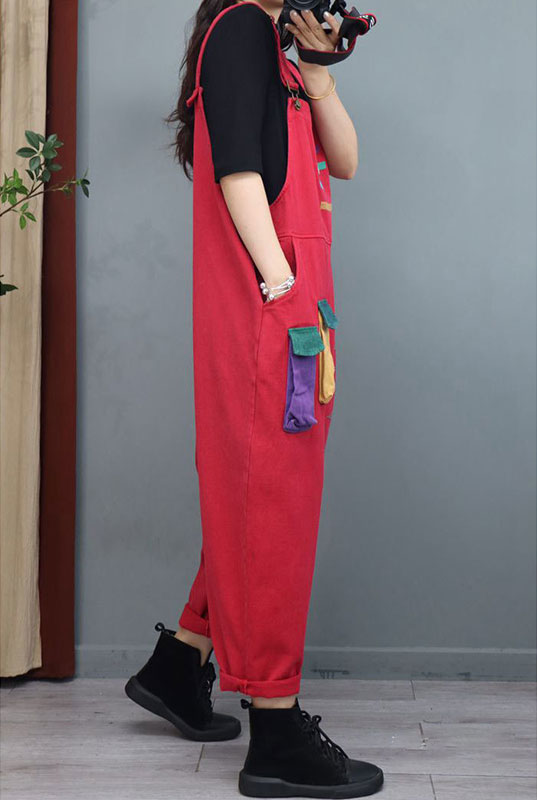 Colorful Pockets Adjustable Straps Overalls Embroidery 90s Overalls in ...