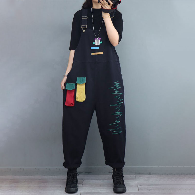 Colorful Pockets Adjustable Straps Overalls Embroidery 90s Overalls in ...