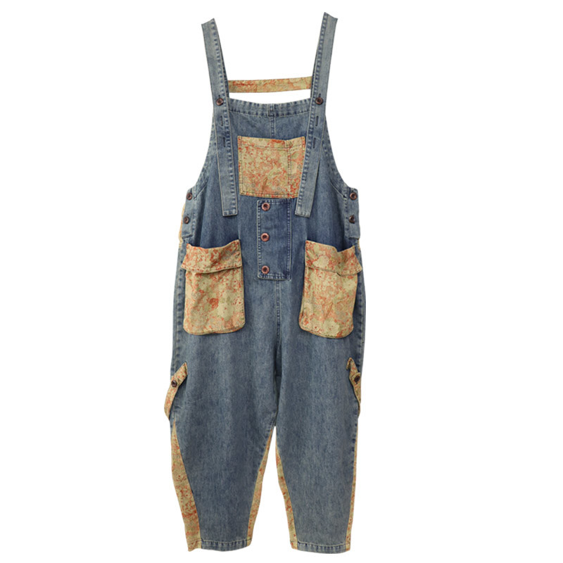 Open Back Printed Pockets Fashion Overalls Baggy Designer Overalls in ...