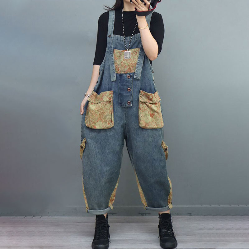 Open Back Printed Pockets Fashion Overalls Baggy Designer Overalls in ...