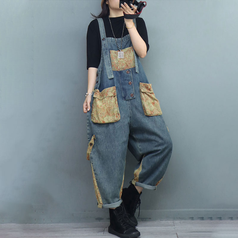 Open Back Printed Pockets Fashion Overalls Baggy Designer Overalls in ...