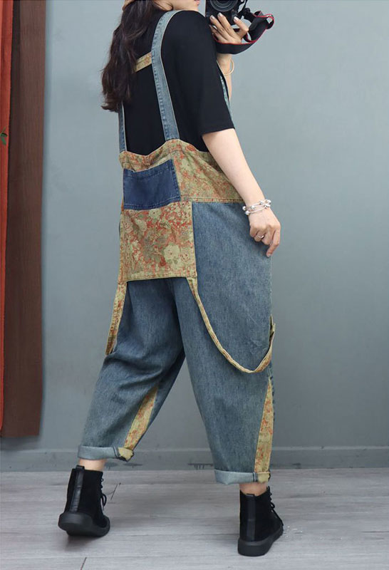 Open Back Printed Pockets Fashion Overalls Baggy Designer Overalls in ...