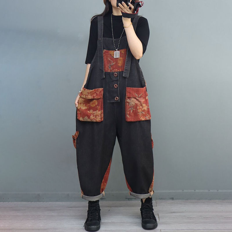 Open Back Printed Pockets Fashion Overalls Baggy Designer Overalls in ...