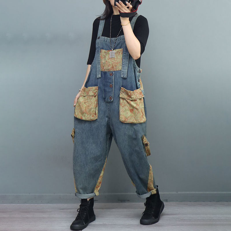 Open Back Printed Pockets Fashion Overalls Baggy Designer Overalls in ...