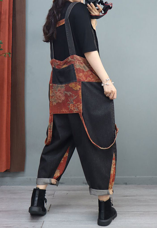 Open Back Printed Pockets Fashion Overalls Baggy Designer Overalls in ...