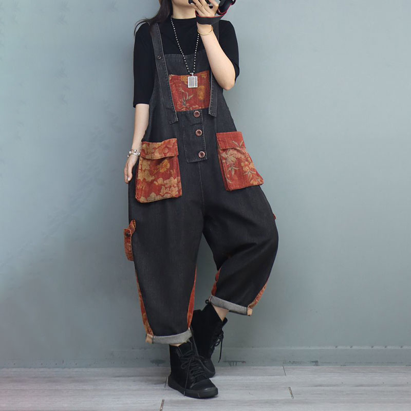 Open Back Printed Pockets Fashion Overalls Baggy Designer Overalls in ...