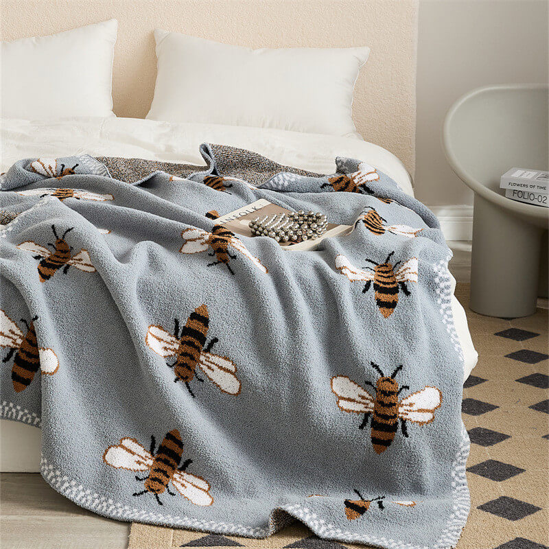 Cute Beef Pattern Blue Blanket Winter Warm Bedding in Azure One Size ...
