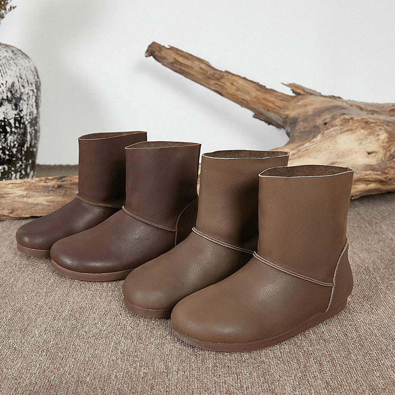 Soft Leather Fur Lining Boots Flat Buskin Boots for Women in Dark ...