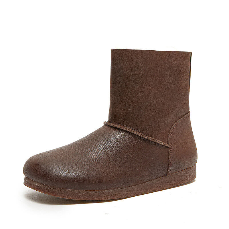 Soft Leather Fur Lining Boots Flat Buskin Boots for Women in Dark ...